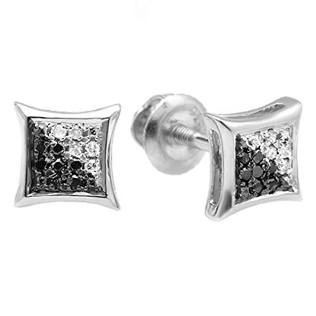 Dazzlingrock Collection 0.10 Carat (ctw) White & Black Round Diamond Micro Pave Setting Kite Shape Stud Earrings 1/10 CT, Sterling Silver