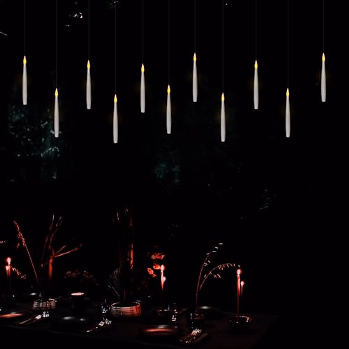 Leejec 20pcs Flameless Taper Floating Candles with Magic Wand Remote, Flickering Warm Light, Battery Operated 6.1" LED Electric Window Candle, Decor for Christmas, Wedding, Halloween, Birthday Party