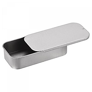 uxcell Metal Tin Box, 2pcs 3.54" x 1.77" x 0.79" Rectangular Empty Tinplate Storage Containers with Sliding Lids, Silver Tone