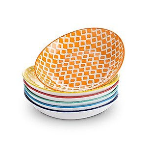 Selamica 8 inch Porcelain Oval Serving Bowls for Salad, Dessert, Oven Safe, Dinner Plates, Pasta Bowls Set of 6 (Assorted Colors)