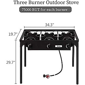 TYNAWYNW New version & Stronger Outdoor Camp Stove, Portable Burner Propane Stove with Metal Legs & Stand, propane burner for Outdoor Cooking, Safer High Pressure Propane Gas Cooker (Three Burner)