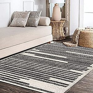 JONATHAN Y MOH207A-4 Khalil Modern Berber Stripe Indoor Farmhouse Area -Rug Bohemian Minimalistic Striped Easy -Cleaning Bedroom Kitchen Living Room Non Shedding, 4 X 6, Cream,Black