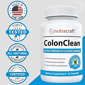 Nutracraft ColonClean #1 Colon Detox and Constipation Relief | Senna, Cascara Sagrada, Psyllium, MCT, Aloe and Probiotics | 30 Capsules