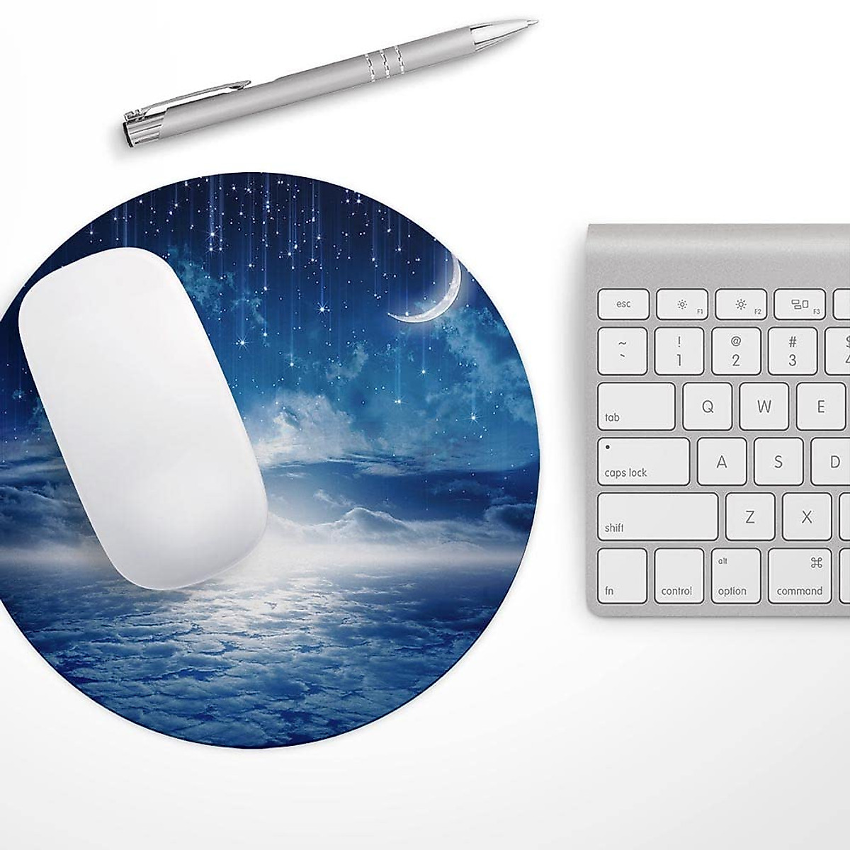 Design Skinz Vivid Blue Falling Stars in The Night Sky Waterproof Rubber Foam Backed Anti-Slip Mouse Pad for Home Work Office or Gaming Computer Desk - Round