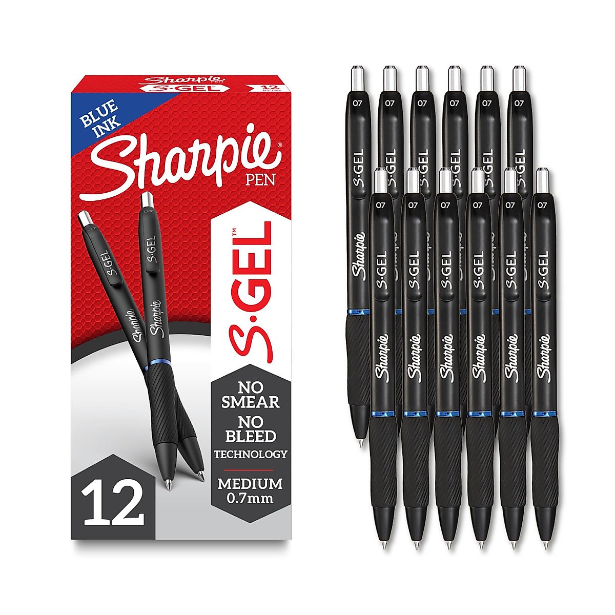 SHARPIE S-Gel, Gel Pens, Medium Point (0.7mm), Blue Ink Gel Pen, 12 Count