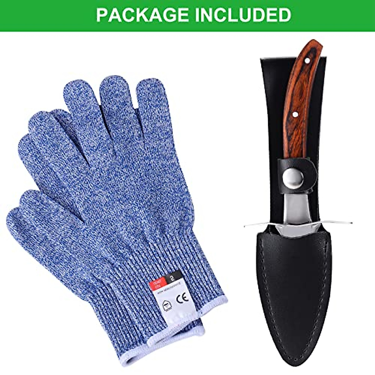Oyster Shucking Knife and Gloves Set, Oyster Opener Tool Kit with 1 Pair of Cut Resistant Level 5 Protection Gloves, and Clam Oyster Knife Shucker with Safety Hand Guard, Seafood Tools Gift Set