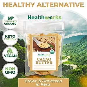 Healthworks Cacao Butter (32 Ounces / 2 Pounds) Organic | Unrefined Non-Deodorized Cocoa | Certified Organic from Peru | Sugar-Free, Keto, Vegan & Non-GMO | Antioxidant Superfood