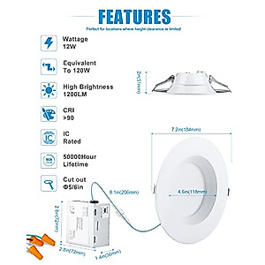 LED Recessed Lighting 6 inch, Dimmable LED Can Light with 3000K/4000K/5000K Switchable, Can-Killer LED Downlight Light Fixtures CRI90 1200LM (110W Eqv.) Brightness-IC Rate (4Pack)