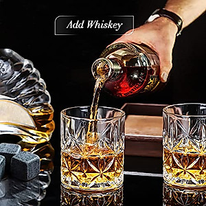 Whiskey Stones and Whiskey Glass Gift Set, DIOXADOP 8 Natural Whisky Stones 1 Crystal Whisky Glasses with Blessing Card in Exquisite Wooden Box, Prepare a Gift for a Whisky Scotch Bourbon Lover