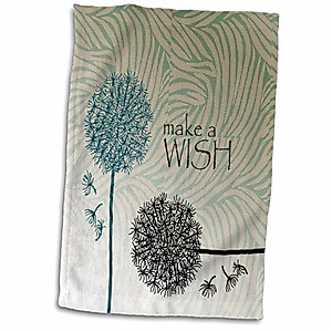 3D Rose Inspired Teal Make A Wish Dandelion Flowers TWL_63555_1 Towel, 15" x 22"