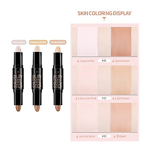 Highlight Contour Stick, 2 in 1 Makeup Shading Stick, Face Highlighters Sticks, Concealer Contour Highlighter Stick,Cruelty Free Makeup,double-end face concealer contouring sticks cream (02)