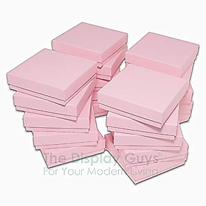 TheDisplayGuys 100-Pack #33 Cotton Filled Cardboard Paper Jewelry Box Gift Case - Pink (3 1/2" x 3 1/2" x 1")