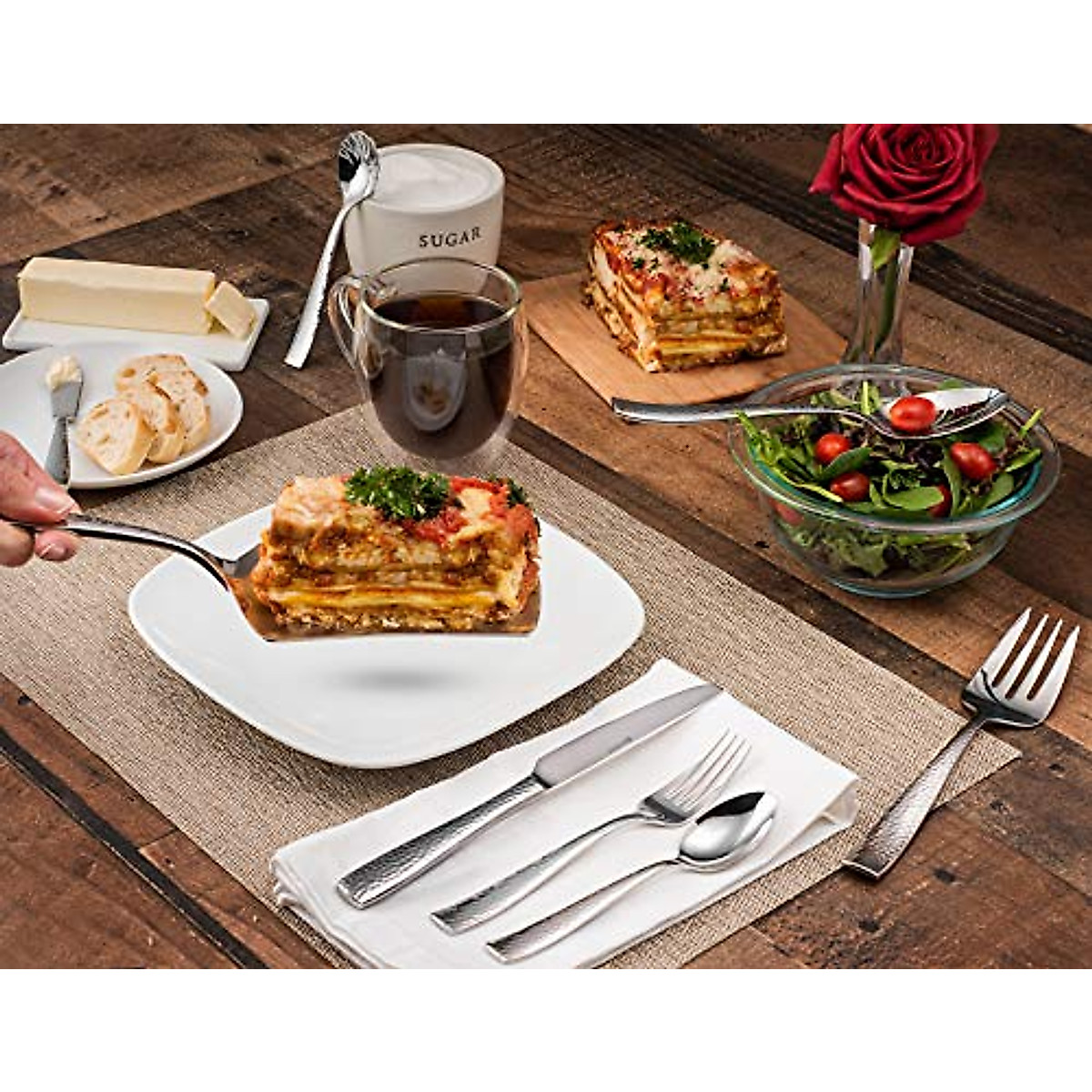 Hudson Essentials 40-Piece Hammered 18/10 Stainless Steel Silverware Cutlery Set, Utensil Flatware Service for 8 (40-Piece Set)