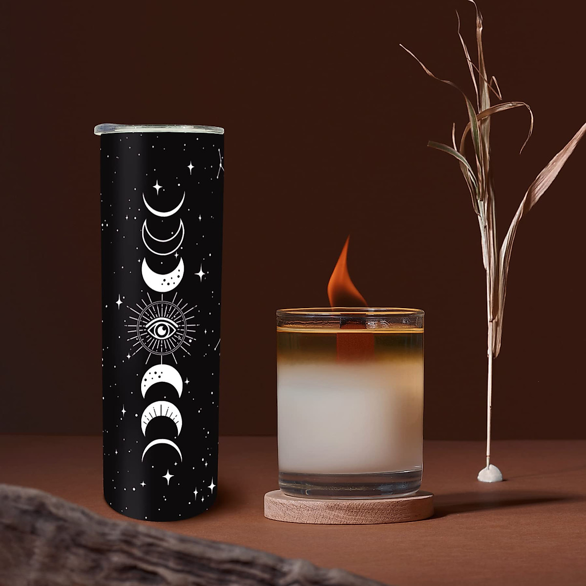 Goth Moon Tumbler with Lid and Straw - Moon Phase Gothic Decor - Black Vacuum Insulated Stainless Steel 20 Oz Witch Tumbler Cup- Halloween Spooky Gifts for Women -Goth, Witch Stuff -Moon Coffee Mug