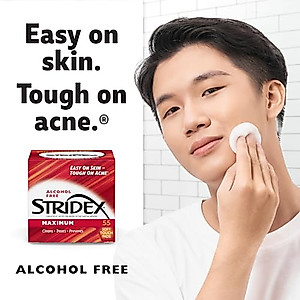 Stridex Medicated Acne Pads, Maximum, 55 Count – Facial Cleansing Wipes, Alcohol Free, Acne Treatment for Face, For Moderate Acne, Smooth Application