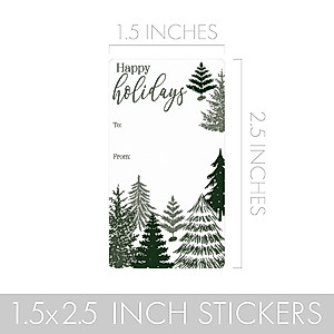 DISTINCTIVS Evergreen Tree Christmas Gift Tags, Self-Adhesive Stickers – 75 Labels, Woodland Forest Greenery Holiday Gift Wrap Tags