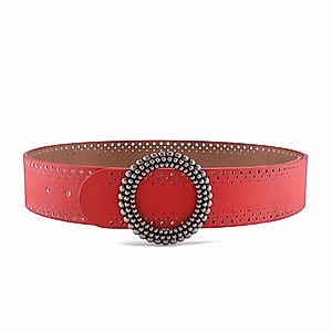 Ayliss Women's Faux Leather Belt Vintage Fashion Waist Belt Dress Wide Belt for Ladies Jeans Pants Retro O-Ring Buckle (Red)