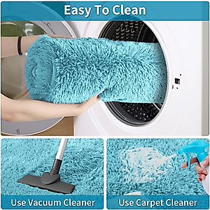 Merelax Soft Modern Indoor Large Shaggy Rug for Livingroom Bedroom Dorm Kids Room Home Decorative, Non-Slip Plush Fluffy Furry Fur Area Rugs Comfy Nursery Accent Floor Carpet 8x10 Feet, Teal Blue