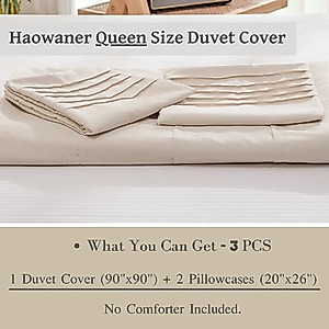 Haowaner Queen Size Duvet Covers, Queen Duvet Cover Set, Boho Duvet Cover Queen Size, 90x90"Comforter Cover Queen Size,Bedding Duvet Covers,Beige Duvet Cover Queen Comforter Cover,Textured Duvet Cover