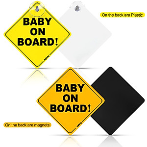 Baby on Board Sticker for Cars 3 Pcs, 5”x5”Baby on Board, Baby on Board Magnet for Car No Residue, Baby on Board Sign with 4 Pcs Baby on Board Suction Cup