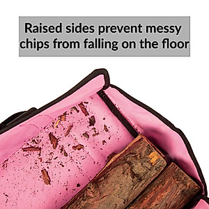 Firewood Tote Bag - Oxford Fabric Log Carrier with Handles & Heavy Duty Straps - Large Durable Wood Holder with Wide Opening - Wood Stove & Fireplace Accessories - 21 x 13 x 12 Inch, Pink