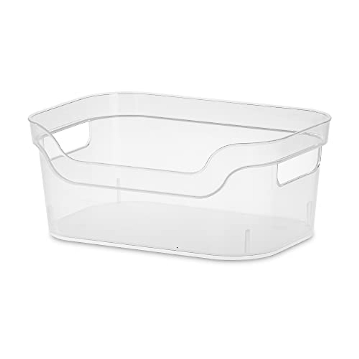 Sterilite 9.5 x 6.5 x 4 Inch Small Open Scoop Front Clear Storage Bin with Comfortable Carry Through Handles for Household Organization (16 Pack)