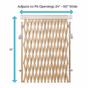 Toddleroo by North States Expandable Swing Wood Gate: Extra Wide Baby Gate Fits 24" - 60" wide. Safety Latch, Hardware Mount. Child Gates for Doorways. Made in USA: (32" Tall, Sustainable Hardwood)