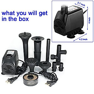 COODIA 730GPH Submersible Pump Fountain with RGB Color Changing Ring Water Patterns Decoration Garden Pond Landscape 2800L/H, 110V/55W