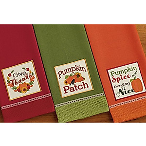 DII Thanksgiving Fall Kitchen Towels Collection Decorative Embellished Dish Towel Set, 18x28", Country Pumpkin, 3 Count