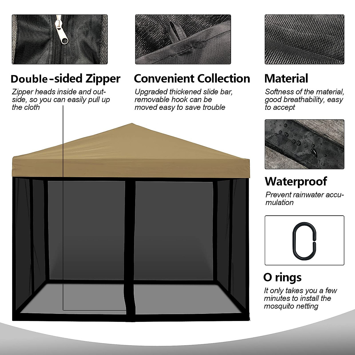 Tappio Mosquito Net with Zipper for Outdoor Camping DIY Canopy Screen Wall Outdoor Mosquito Net for 10 x 10' Patio Gazebo and Tent (Only Mosquito Net Outdoor Tent Not Including)