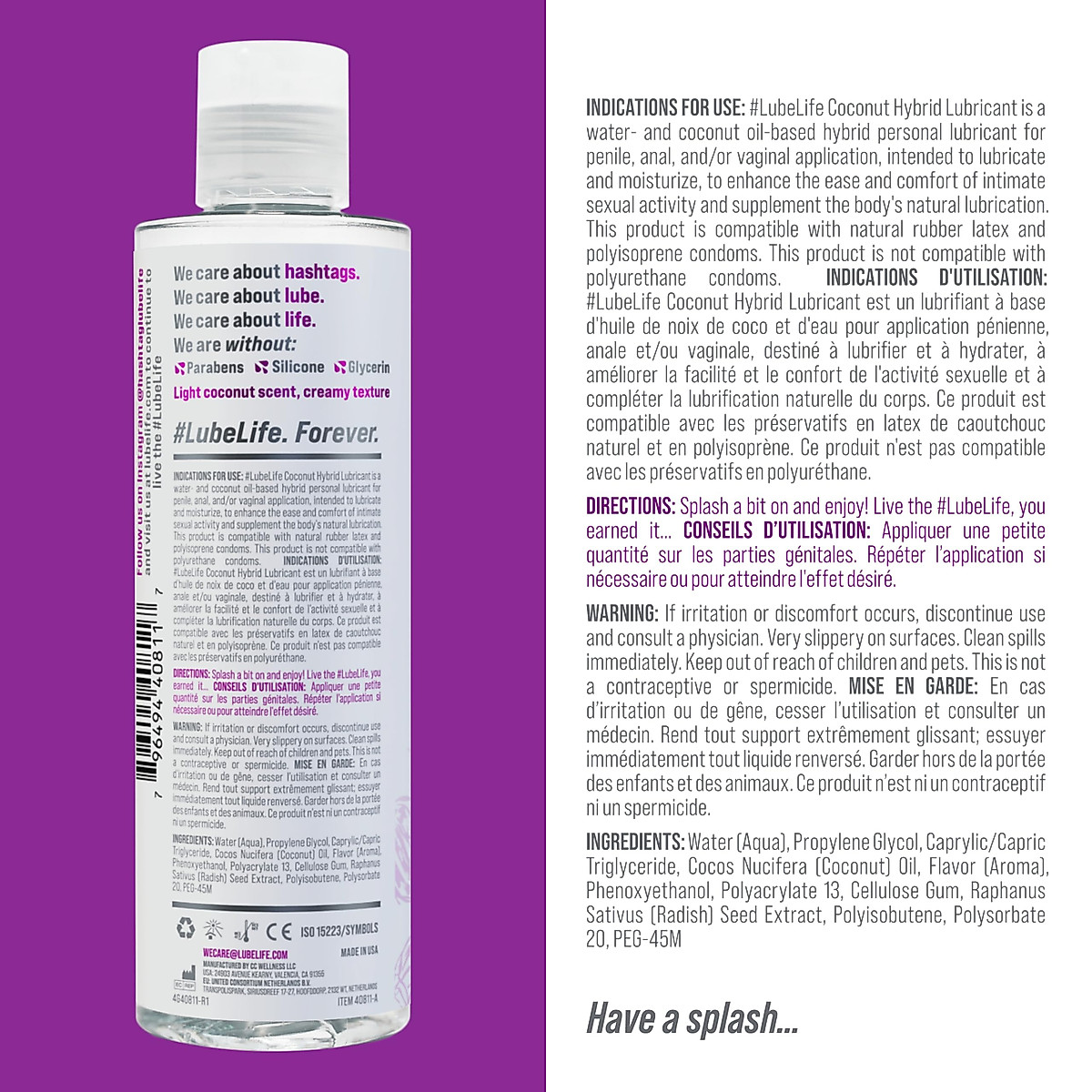 Lube Life Coconut Hybrid Lubricant, Water-Based & Coconut Oil Massage and Lube for Men, Women & Couples, 8 Fl Oz