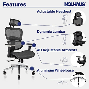 Nouhaus Ergonomic Office Chair with Lumbar Support High Back Mesh Desk Chair Best Desk Chair for Long Hours Adjustable Headrest and 4D Arms SGS Certified Gas Cylinder (Ergo3D Black)