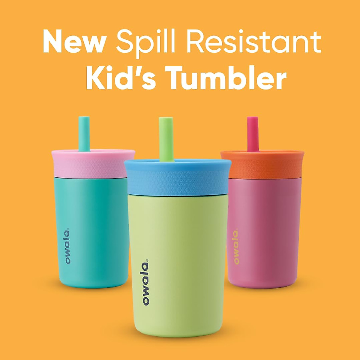 Owala Kids Insulation Stainless Steel Tumbler with Spill Resistant Flexible Straw, Easy to Clean, Kids Water Bottle, Great for Travel, Dishwasher Safe, 12 Oz, Peach and Yellow (Picnic)