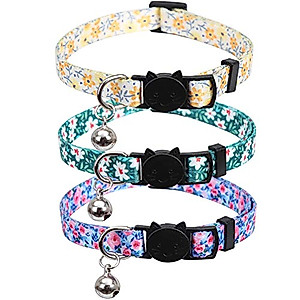 Lamphyface 3 Pack Cat Collar Floral with Bell Breakaway Adjustable Flower for Cats Kitten