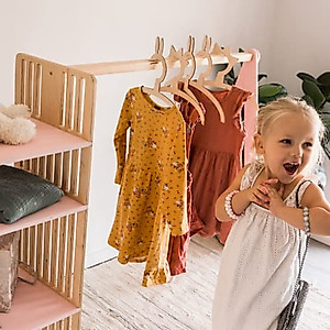 EWART WOODS Children Wardrobe Wood Clothing Rack Clothes Closet Kids Dress up Storage Toddler Wardrobe Montessori Room Furniture (Ivory White Wardrobe + Hangers 4X)