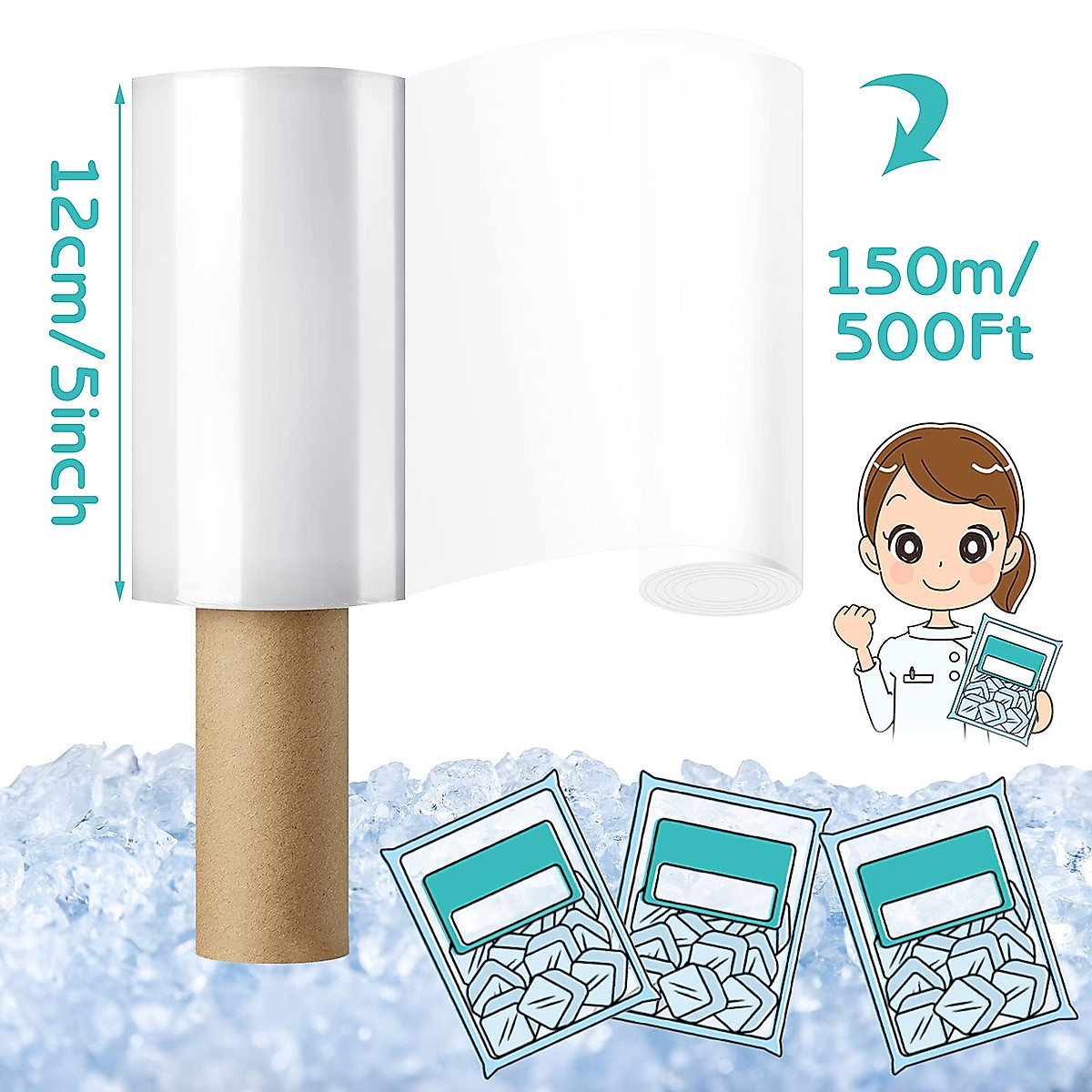 Outus Wrap Plastic Film with Handle Plastic Bags for Ice Tattoo Wrap Suitable for Athletic Trainers to Hold Ice Packs in Place for Moving Supplies Stretch Shrink