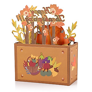 Giiffu Thanksgiving 3D Pop Up Card, Fall Greeting Card, Autumn Blessings Thank You Card, Handmade, Brown, Tan, Gold Pearlescent Envelope