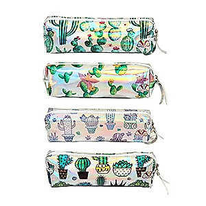 4 Pack Cactus Pencil Case, Pen Bag Canvas Cactus Pencil Pen Cosmetic Makeup Bag