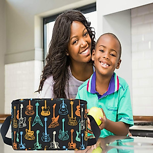 ALAZA Guitar Music Note Insulated Lunch Bag Box Cooler Bag Reusable Tote Bag Outdoor Travel Picnic Bag With Shoulder Strap for Women Men Adults Kids
