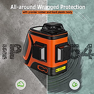 DOVOH High Visibility Laser Level Outdoor: Heavy Duty 3x360° Self Leveling Laser Levels for Construction Up To 197ft Long Range 110mw Diodes Green 12 Line Laser Leveler 3D Rechargeable, H3-360G