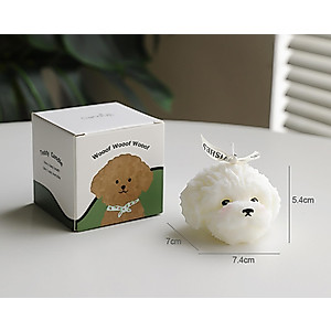Teddy Dog Shaped Scented Candle,100G Cute Puppy Animal Aroma Soy Wax Decorative Novelty Candle for Table Photo Prop Birthday Gift,Prefect for Meditation Stress Relief Mood Boosting (White)