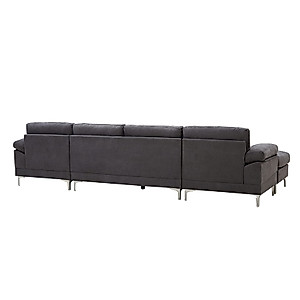 Knowlife Modern Corner Sectional Futon Sofa with Removable Cushions and Ottomans Convertible Sofa Couch for Living Room, 128”L (Dark Grey)