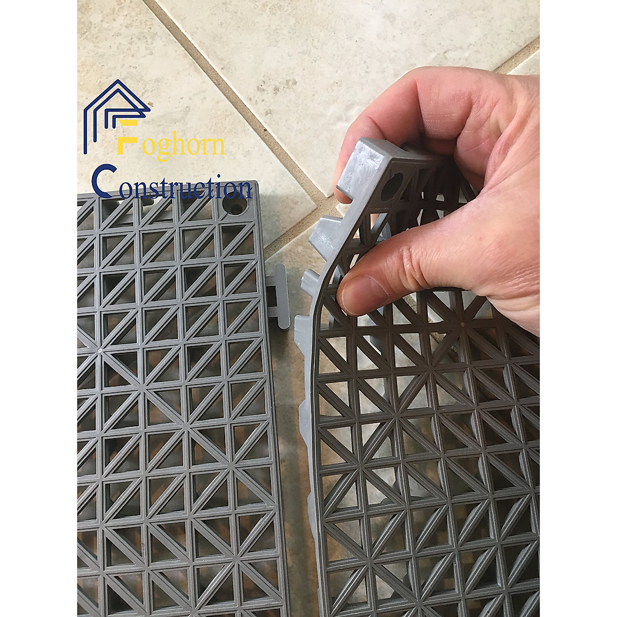 Set of 9 Interlocking Gray Rubber Floor Tiles- 11.5 inches Each Side - Non-Slip Tread - Wet Areas Like Pool Shower Locker-Room Bathroom Deck Patio Garage Boat. Can be Cut to fit- Foghorn Construction