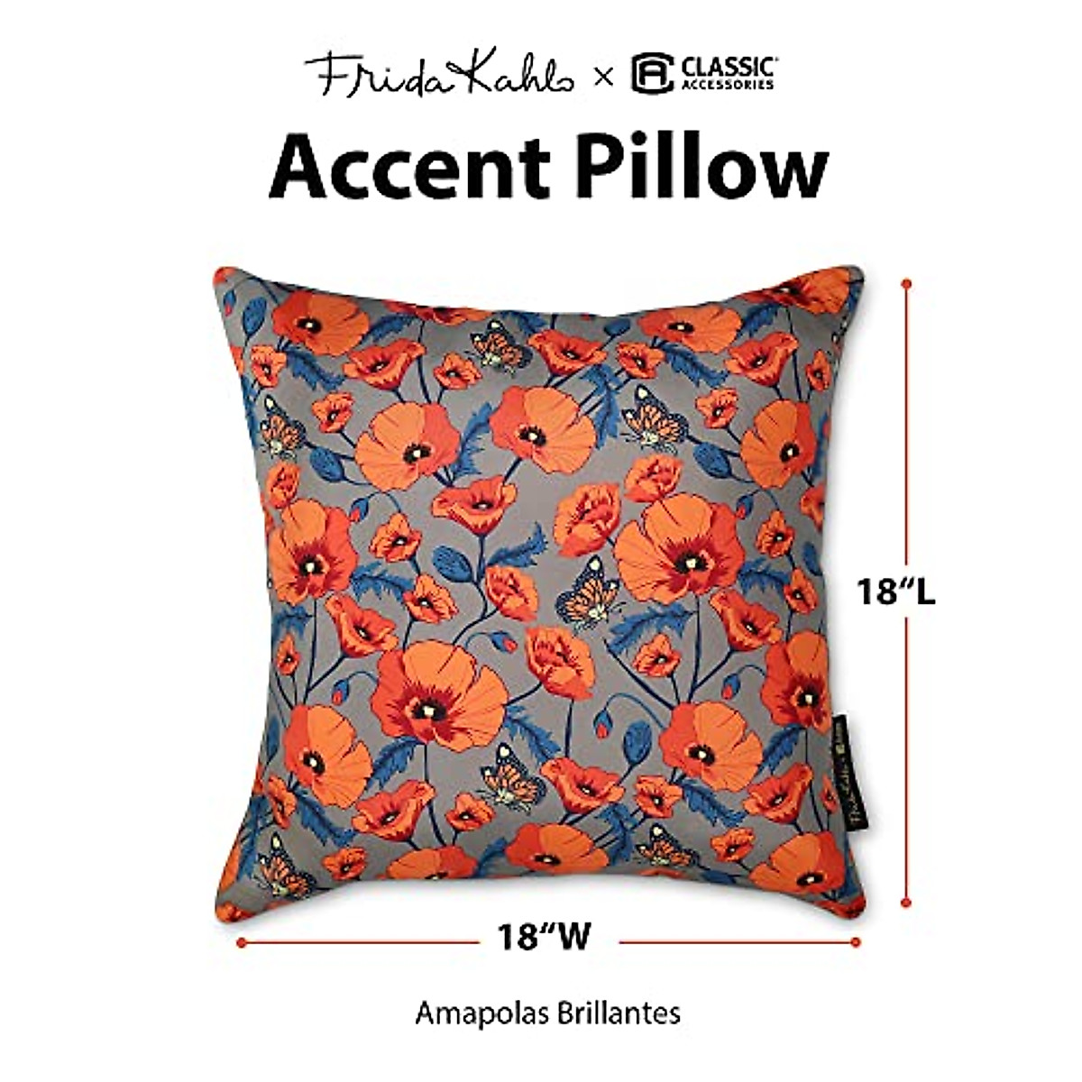 Classic Accessories for Frida Kahlo Accent Pillows, 2-Pack, 18 Inch, Amapolas Brillantes, 18" L x 18" W, 2 Count