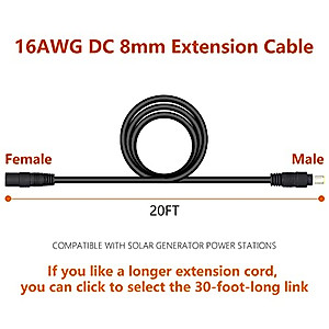 Billion wealth 20Feet 16AWG DC 8mm Male to Female Plug Extension Cable Perfectly Compatible with Solar Generator Portable Power Station and Solar Panel