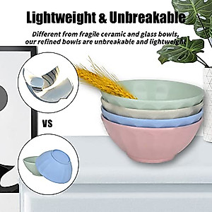 JSYMJSY Unbreakable Bowl Set, 26oz Wheat Straw Cereal Bowl, Large Plastic Bowl Reusable for Soup Noodle Salad, Lightweight for Kitchen Camping Picnic RV, Dishwasher & Microwave Safe, 4color