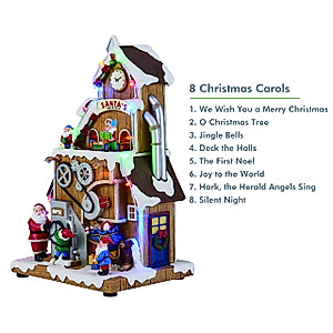 Moments in Time Christmas Village Building, Santa's Workshop with Christmas Music, LED Lights, and Animation - Power Adapter (Included) (11.6" H x 5.7" W x 7.1" D)