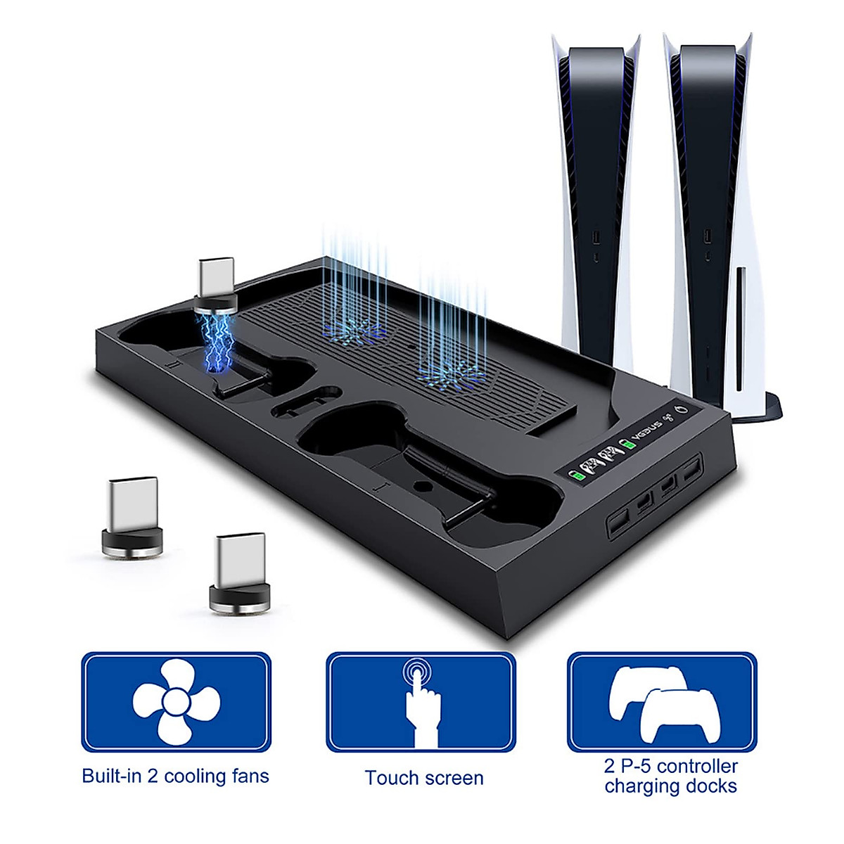 Septpenta Gaming Console Cooling Fan, Dual Fast Charge & Multi Power, 2 Magnetic Dongles, Premium Smart Chip, Dual 2800 RPM Cooling, Gp5 1510 Cooling Bracket for PS5