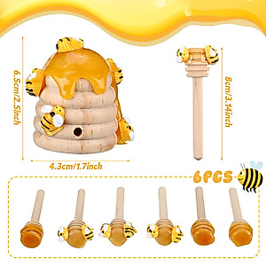 Shellwei 8 Pcs Honey Bee Decor Bee Hive Wooden Honey Stirrer with Fake Mini Bees Bee Tiered Tray Decorations Honeycomb Decor for Table Farmhouse Kitchen Spring Summer Theme Party Decoration
