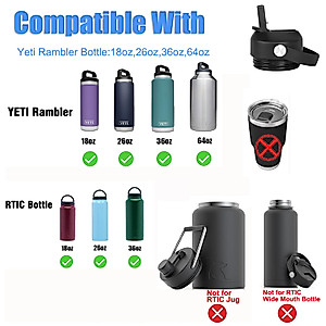Straw lid for Yeti Rambler Water Bottle 18 26 36 64 oz, Replacement Cap Straw Cap for RTIC and Yeti Bottle, Lid with Straws and Brush and Flexible Handle